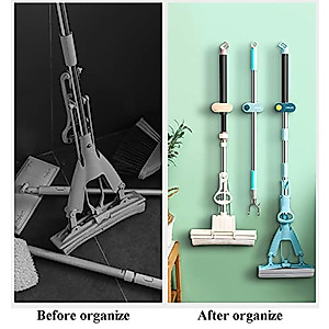 CARURLIFF 4 Packs Wall Mounted Mop and Broom Holder Toilet Brush Holder Organizer for Entryway, Door, Bathroom