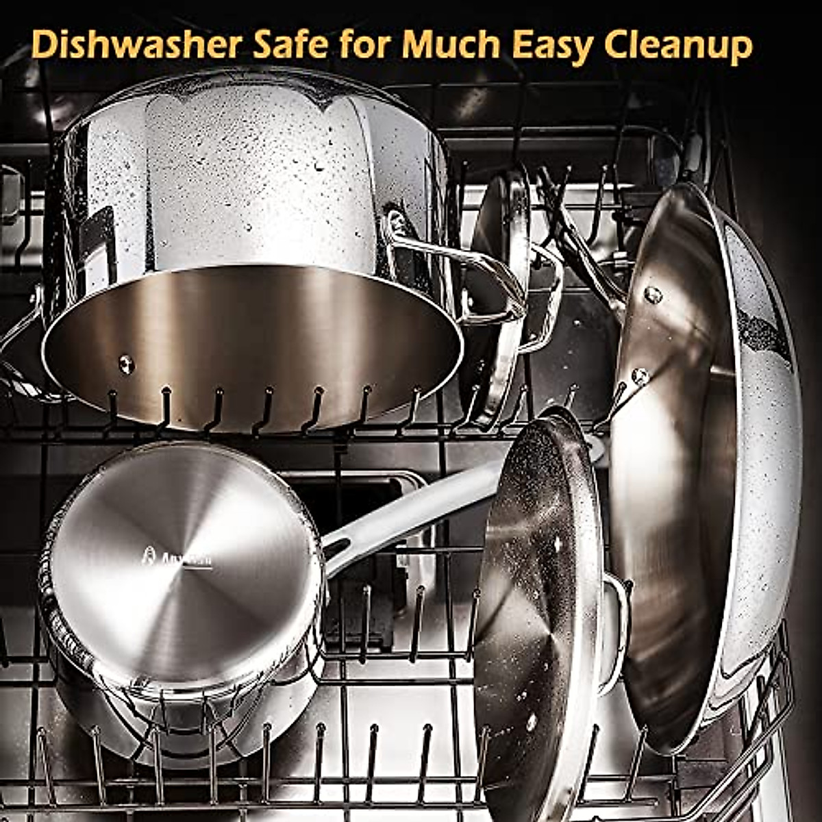 Anyfish Stainless Steel Cookware Pots and Pans Set For All Stoves Oven Dishwasher Safe, 16 Pieces With Saucepan, Skillet, Stockpot, Saute Pan, Steamer And Utensils