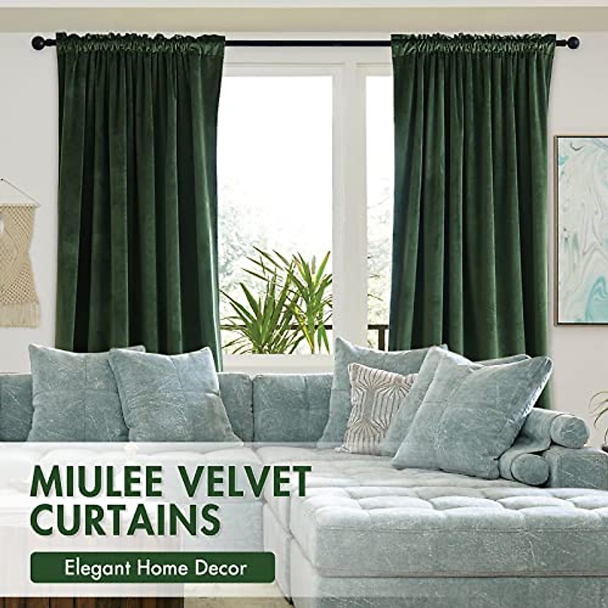 MIULEE Olive Green Velvet Curtains 96 inches Long and 100% Blackout Velvet Curtains
