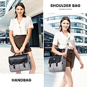 LOVEVOOK Laptop Bag for Women, 15.6 inch Large Capacity Computer Briefcase Sleeve Case, Messenger Shoulder Bag Office Business Work Purse Tote Bags for Women Travel Gifts, Black-grey