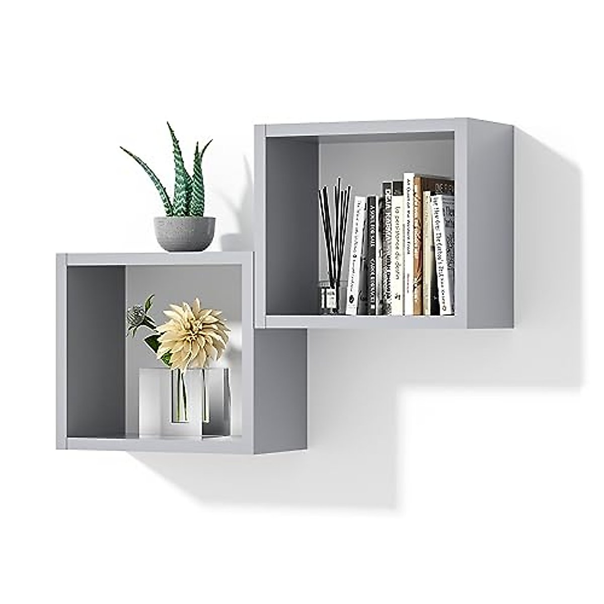 Kaboon Square Cube Floating Shelves Set2, Display Shelves Wall Mount 7.75" D x 12.5" W x 12.5" H, (Gray, 2 Cubes)