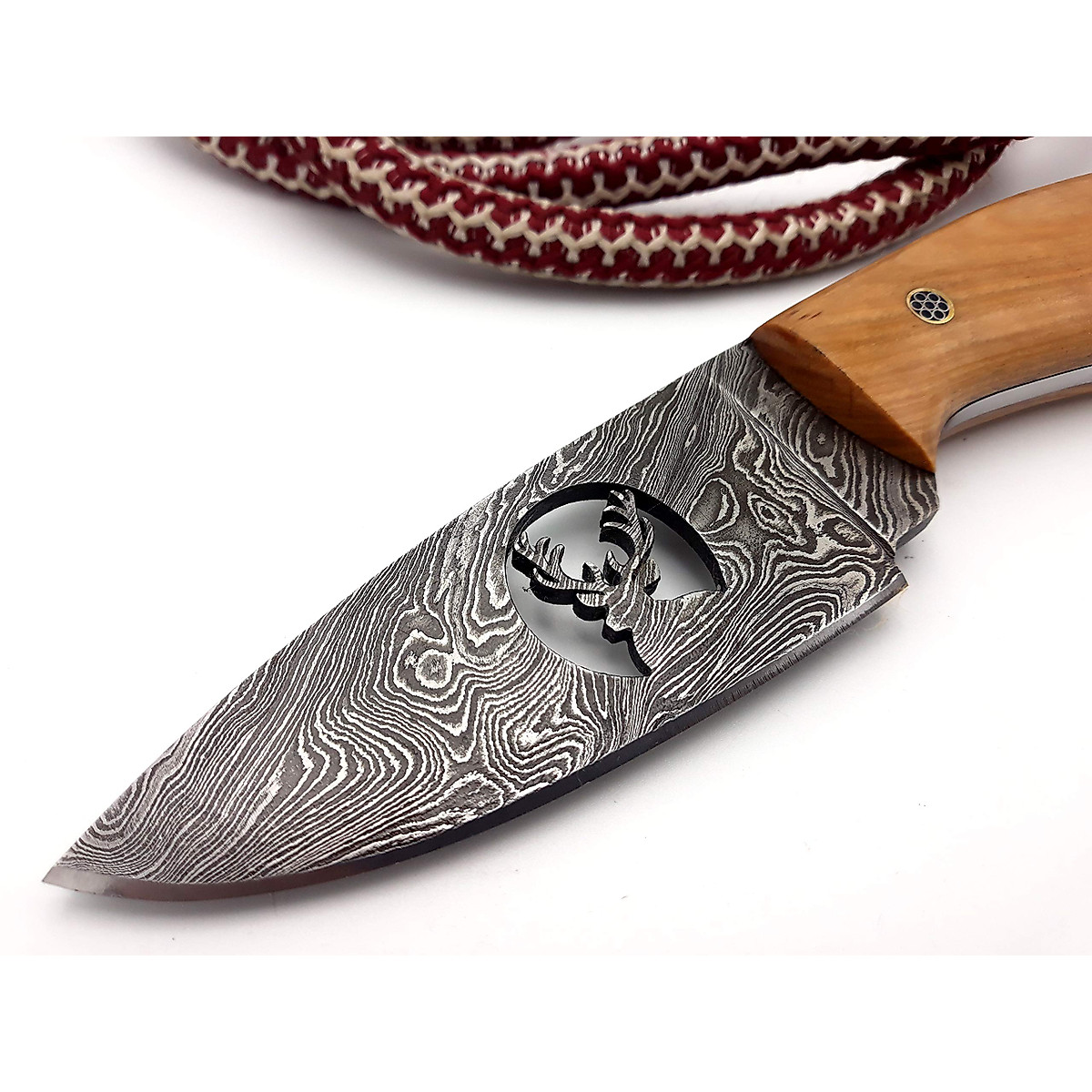 Nooraki REG- 61 Handmade Damascus Hunting knife 8.5 inches Full Tang Stag Head on Blade with Leather Sheath