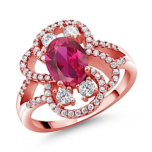 Gem Stone King 18K Rose Gold Plated Silver Oval Red Created Ruby Women Statement Ring (2.82 Cttw, Available In Size 5, 6, 7, 8, 9)