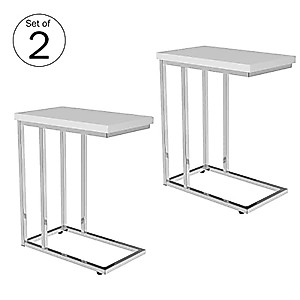 Lavish Home Sofa Side Table Set of 2 – Modern C Shaped End Tables – Laptop Trays or Compact Bedside Nightstands – Space Saving Furniture (White)