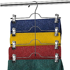 DEILSY 4-Tier Skirt Hanger 3PK Skirt Hangers with Clips Space-Saving Tiered Skirt Hangers with Adjustable Clips Cascading Clothing Hangers for Skirts, Shorts, Pants, Jean
