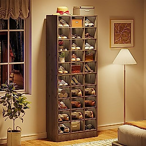 Tribesigns 10-Tier Shoe Storage Cabinet, Gray Wooden Shoe Rack with 30 Cubbies, Freestanding Tall Entryway Shoe Organizer for Closet, Entryway, Living Room