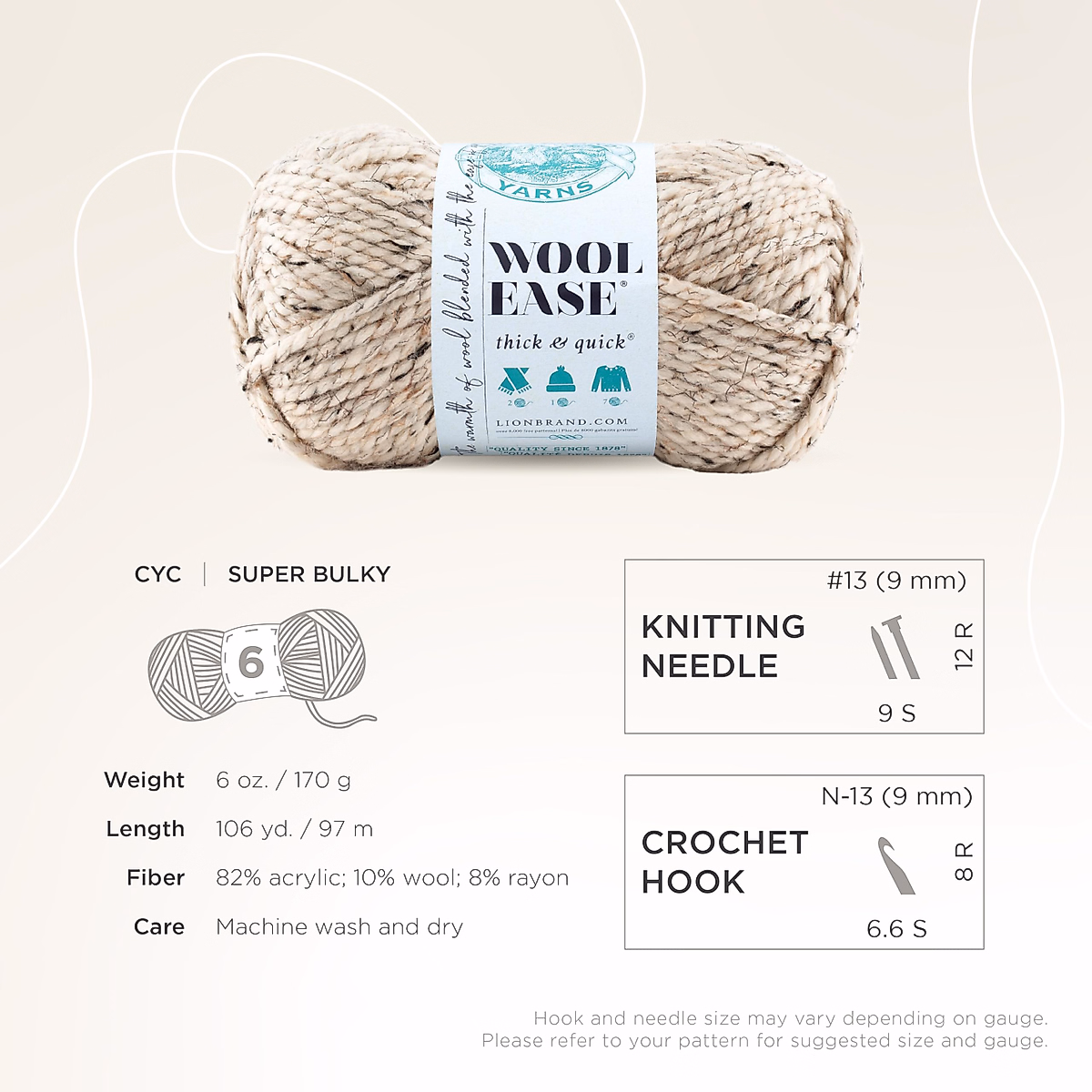 Lion Brand Wool-Ease Thick & Quick Yarn (123) Oatmeal