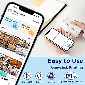 NUSIGN Label Maker Machine with Tape, Portable Bluetooth Label Printer, Wireless & Rechargeable Sticker Mini Label Makers with Multiple Templates Font Icon, White