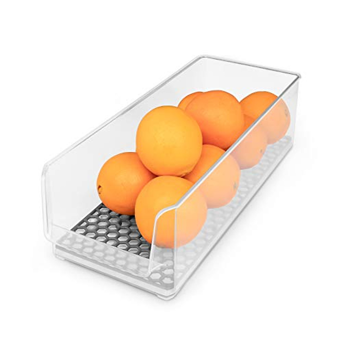 Spectrum Diversified Hexa in-Fridge Large Refrigerator Bin for Storage and Organization of Fruit Vegetables Produce and More, 15 x 6 x 4.25, Clear/Dark Gray