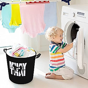 Muay Thai Large Laundry Basket Hamper Bag Washing with Handles for College Dorm Portable