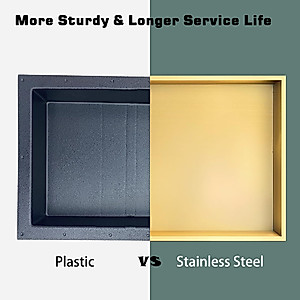 Elefloom Shower Niche, Stainless Steel Modern Bathroom Niche, No Tile Needed Recessed Shower Shelf Organizer for Storage, Golden, 12"×12"