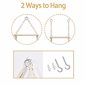 Sonefreiy Macrame Hanging Shelves 2 Tier, Natural Wood Farmhouse Window Plant Shelves Boho Wall Shelf with Hooks & Hardwares,for Bedroom Bathroom Kitchen Living Room