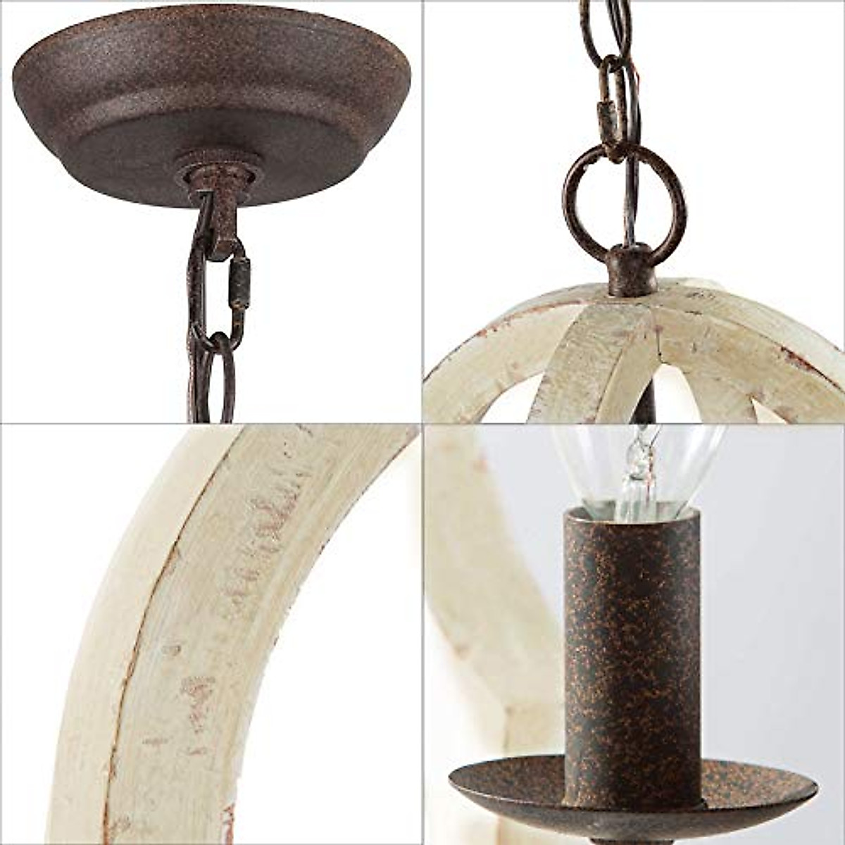 LOG BARN Farmhouse Chandelier, Handmade Distressed White Large Wood Light Fixture for Dining Room, Bedroom, Foyer, Entryway and Living Room