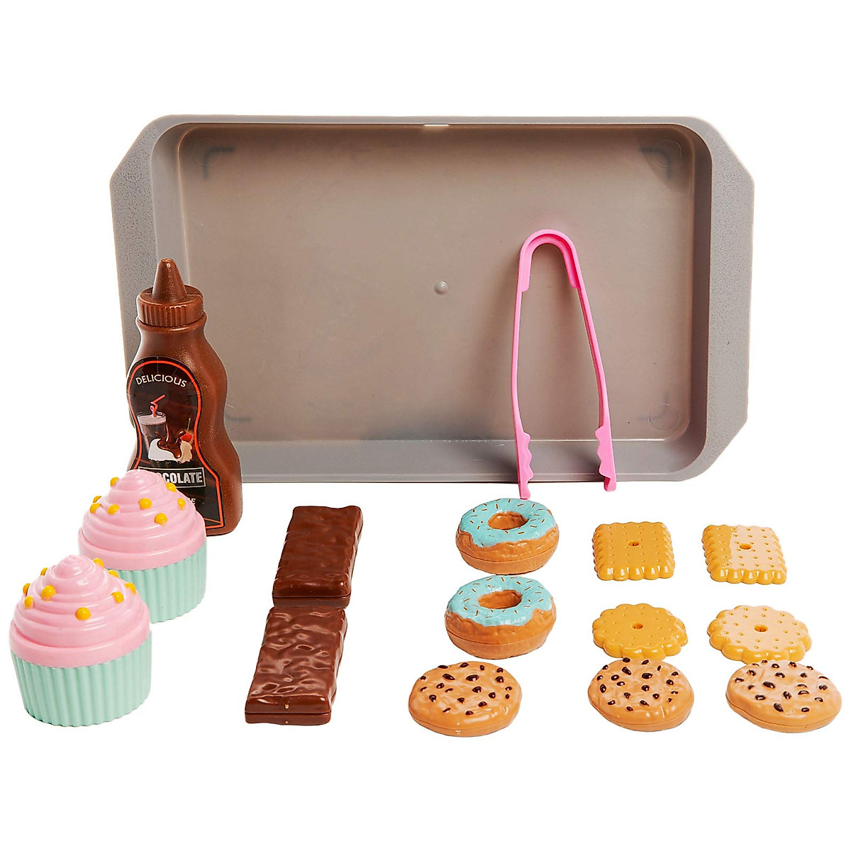 Toy Chef 16-Piece Pretend Food Play Set for Children - Donuts, Cupcakes, Cookies, Baking Accessories, Fake Desserts for Kids Kitchen and Bakery, 3+
