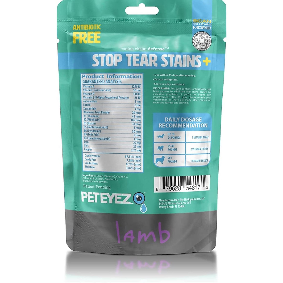 Pet Eyez-Dog Tear Stain Remover - Tear Stain Remover for Dogs - Dog Eye Care -Dog Treats with Astaxanthin, Blueberry Fruit Powder, Lutein, Grain Free, All-Natural Protein (Lamb-2 Pack)