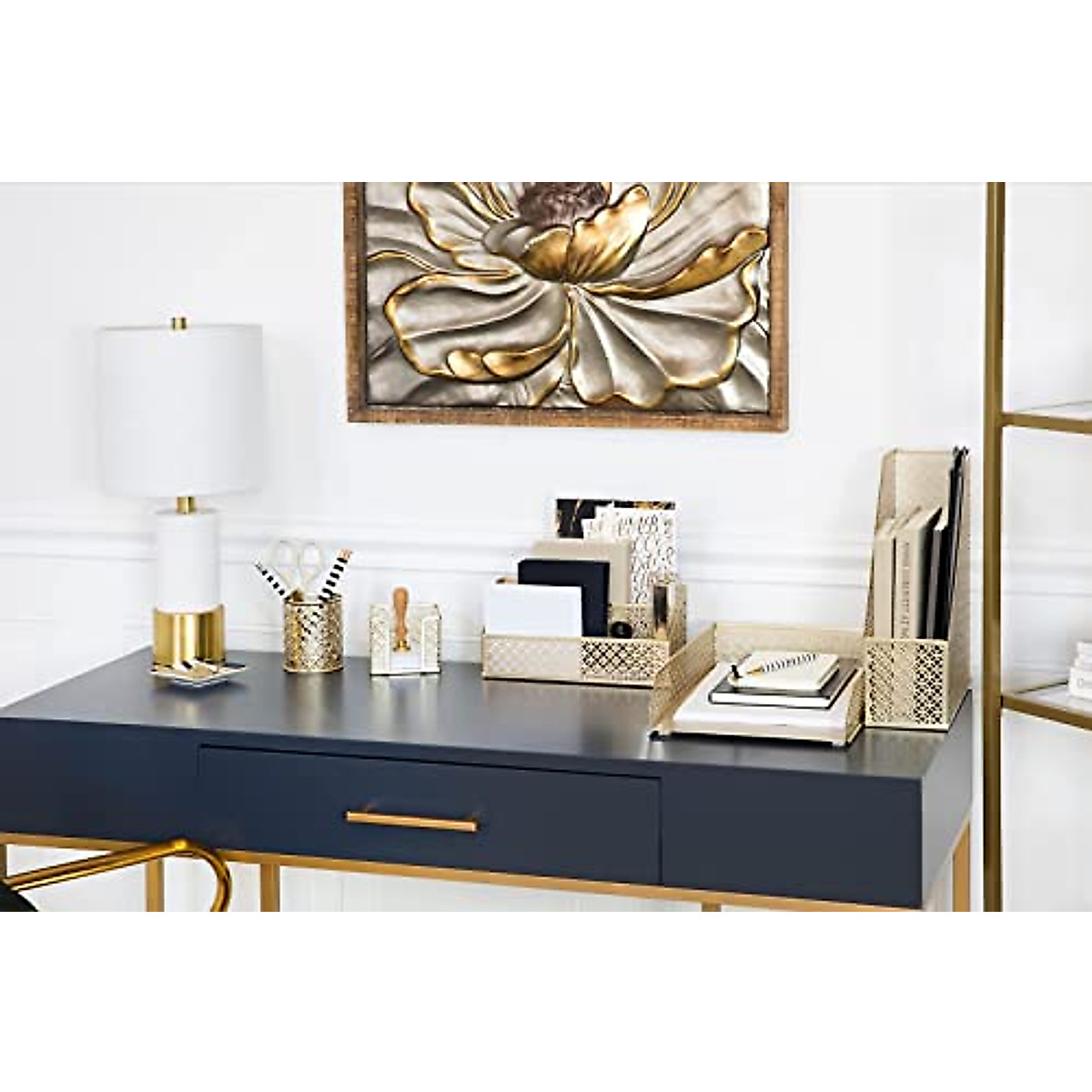 Gold Desk Accessories for Women Office 6 Piece Gold Desk Set Gold Office Organizer - Office Supplies Gold - Office Organization Set - Desk Organizer for Women Gold Desk Sets and Accessories for Women