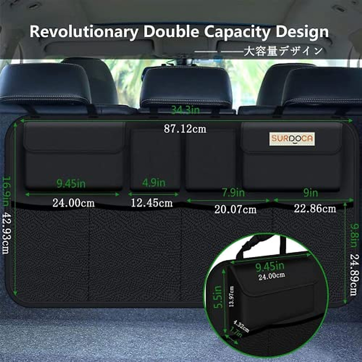 SURDOCA Car Trunk Organizer, 3rd Gen [7 Times Upgrade] Super Capacity Car Organizer, Equipped with Robust Elastic Net, Car Trunk Tidy Storage Bag with Lids, Space Saving Expert-Black