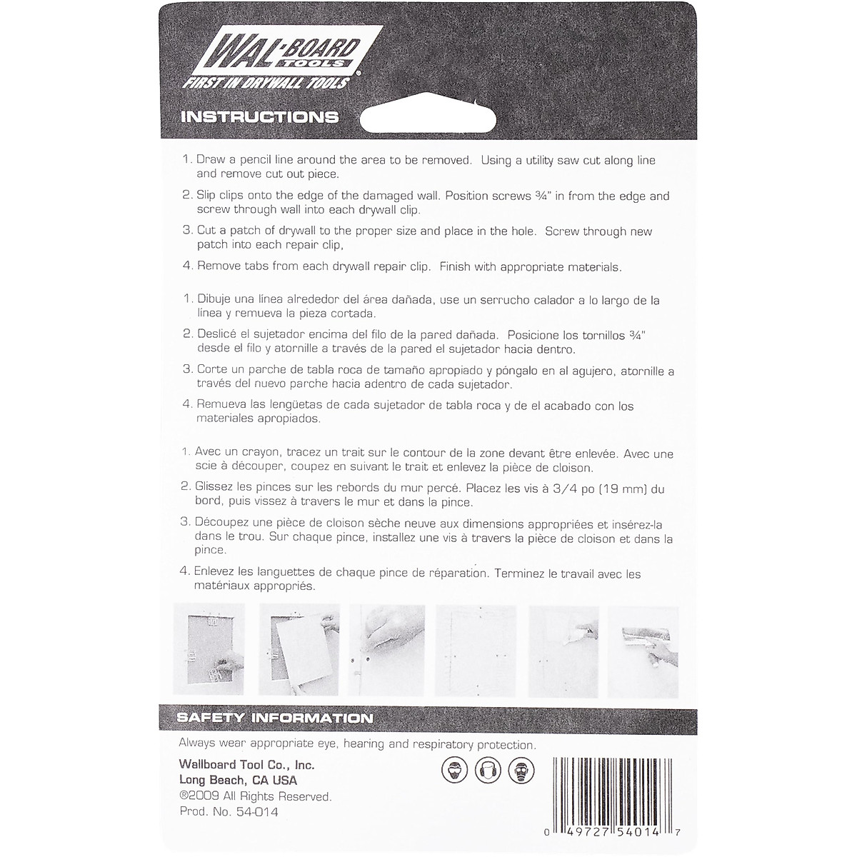 WAL-BOARD TOOLS Drywall Clips, Easy Drywall Repair Solution, Fits 1/2" and 5/8" Panels, Includes 6 Clips and 12 Screws, Made in the USA, 054-014