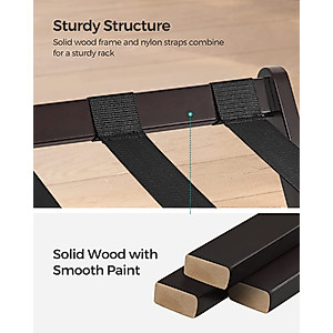 SONGMICS Luggage Rack, Wood Luggage Rack for Guest Room, Folding Suitcase Stand, for Hotel, Bedroom, Heavy-Duty, Holds up to 121 lb, Expresso and Black URLR006R01