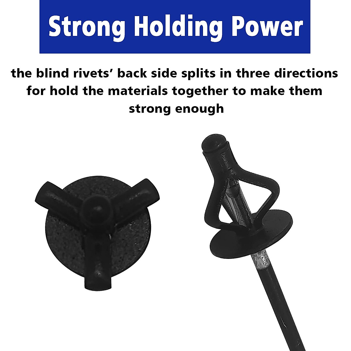 Tri-Fold Exploding Large Head Aluminum Pop Blind Rivets 3/16'' * 4/5'' Long Grip Solid Rivets Used For Industries Automobiles Kayak Sailboat & Furniture 50 Pieces Black