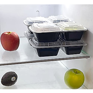 Sunrise Pak [150 Sets] 2 Compartment Meal Prep Containers, 28oz Black Plastic Containers, To Go Container, Bento Box, Lunch Box, Food Storage Container, BPA Free, Reusable (SR222B)