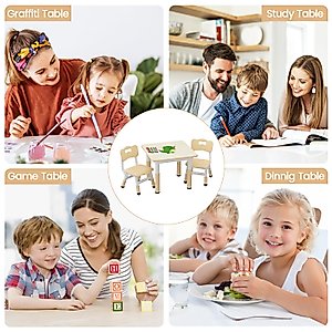 GAOMON Kids Table and 2 Chairs Set with Graffiti Desktop, Height Adjustable Toddler Table and Chairs Set, 4 in 1 Activity Table Play Table for Reading, Drawing, Playing, Eating