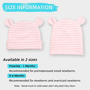 Original Cotton Newborn Hats for Girls Striped Preemie Baby Hats Bear Ears Infant Boys Beanies 0-6 Months (Bear(White+Pink+Pink Striped), Preemie)