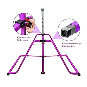 YANGG Foldable Gymnastics Kip Bar for Kids,3'to 5' Adjustable Height Horizontal Bar,Home Gym Equipment for Home Training (Without MAT, Purple)