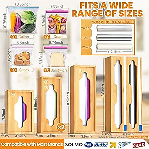 YITOBA 6 In 1 Bag Storage Organizer with Foil and Plastic Wrap Organizer, Extended Aluminum Foil Dispenser, Bamboo Baggie Organizer for Drawer, Sandwich Bag Organizer for Gallon, Quart, Snack