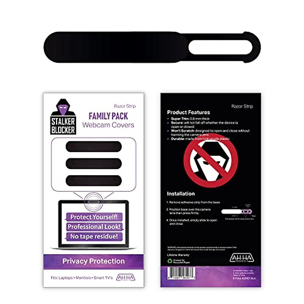 C-Slide Razor Webcam Cover 3 Pack | Ultra-Thin Sliding Camera Blocker for Computers, Tablets, Echos, Chromebook & More | Make Security a Priority | Black| 2.38” x 0.48” by 0.8mm Thin