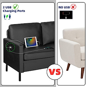 STHOUYN 72" W Faux Leather Black Sofa 3 Seat Couch, Modern Comfy Couch with 2 USB, Small Couches for Living Room Apartment Bedroom Small Spaces, Office Couch (Black (Sofa))