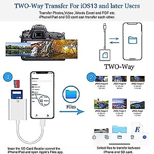 (Apple MFi Certified) Lightning to SD Card Camera Reader,esbeecables SD Card Reader for iPhone,Trail Camera Viewer SD Memory Card Reader Adapter for iPhone 14/13/12/11/XS/XR/X/8/7/iPad,Plug and Play