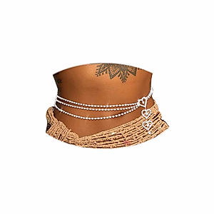 Bniealsy Rhinestone Waist Belly Chain Silver Heart Body Chain Sexy Body jewelry for Women