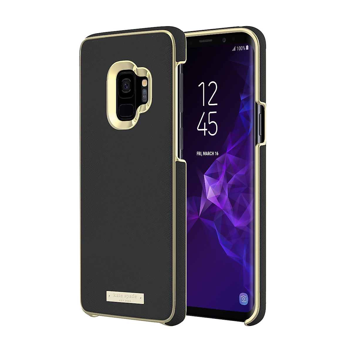 kate spade new york Wrap Case for Samsung Galaxy S9 - Black Saffiano Black / Gold Logo Plate