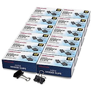 Officemate Mini Binder Clips, Black, 144 Pack (12 Boxes of 1 Dozen Each) (99010)