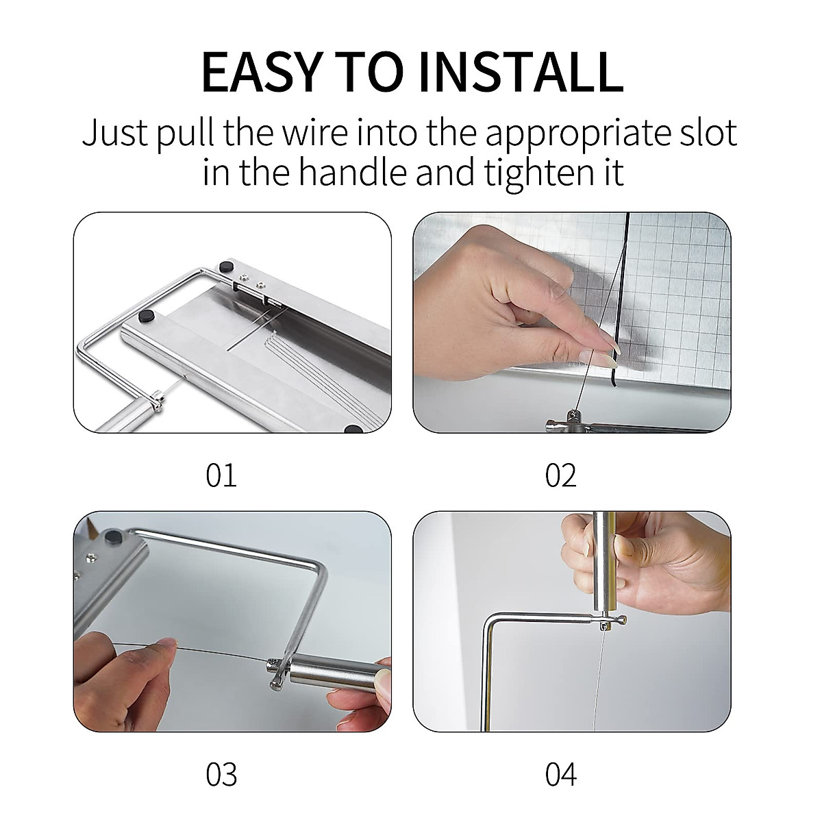JONINGER Cheese Slicer, Stainless Steel Cheese Cutter with Scales Cheese-Slicer Board with 5 Replacement Wires