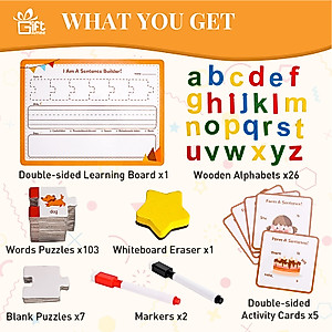 GiftAmaz 145 PCS Sentence Building for Kids, Sight Word Games Puzzle, Special Education Classroom Must Haves, Montessori Grammar Reading Game, Speech Therapy Cardboard Birthday Toys for Kindergarten