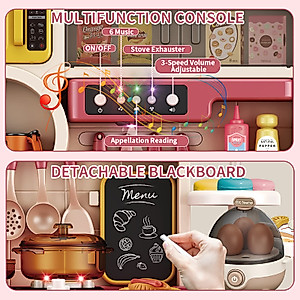 LZZAPJ Kids Play Kitchen Playset, Toy Kitchen with Real Lights and Music,Pretend Steam and Play Sink, Kitchen Accessories Set for Kid, Toddler Birthday for Boy Girls(Red)