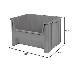 Akro-Mils 13017 Stack-N-Store Heavy Duty Stackable Open Front Plastic Storage Container Bin, (15-Inch x 20-Inch x 12-1/2-Inch), Gray, (3-Pack)