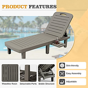 UDPATIO Oversized Outdoor Chaise Lounge Chair Set of 2, 5-Level Adjustment Backrest, Extra Widen Chaise with Cup Holder Easy Assembly for Pool Beach Garden (Grey)