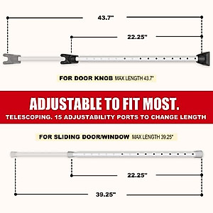 SECURITYMAN Adjustable Door Security Bar - Constructed of High Grade Iron - Great for Apartment Security or Home Protection Door Stoppers -(22.25” - 43.7” for Doors) (22.25” - 39.25” for Patio), White