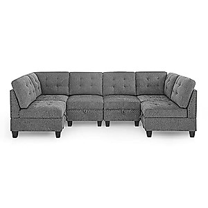 FULife Free Combination Modular Sofa Reversible Sectional Couch Oversized U Shaped Sofá Upholstery Deap Seat Sleeper Couches Bed with Storage for Living Room Spacious Space,4 Single Chairs,2 Corners