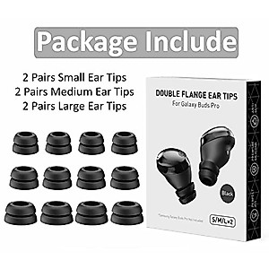 6 Pairs Galaxy Buds Pro [ Double Flange ] Ear Tips, S/M/L 3 Size Replacement Silicone Fit in Case Flexible Noise Reduce Earplug Earbuds Eartips Compatible with Samsung Galaxy Buds Pro - Black