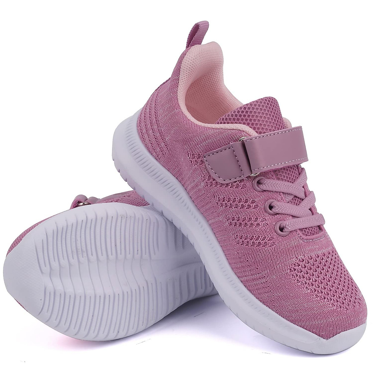 Toandon Little Kids Girls Sneakers Shoes Breathable Lightweight Athletic Sport Tennis Running Walking Fashion Knit Straps Non Slip Hook and Loop Closure Sneakers Pink Purple Size 2