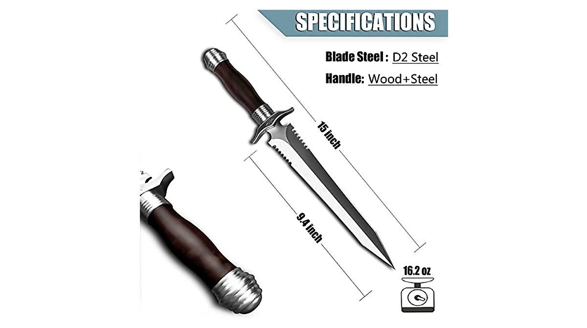 MADSABRE Fixed Blade Hunting Knife Saber with Leather Sheath, 15 Inches ...