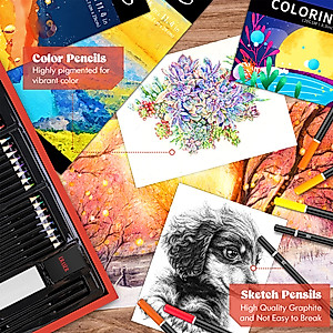 Art Supplies, Caliart 153-Pack Deluxe Wooden Art Set Crafts Drawing Painting Coloring Supplies Kit with 2 A4 Sketch Pads, 1 Coloring Book, Creative Gift Box for Adults Artist Beginners Kids Girls Boys