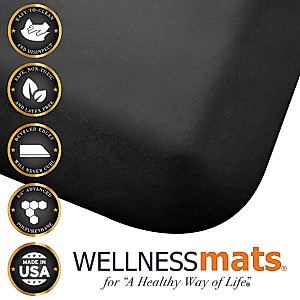 WellnessMats Original Collection Anti-Fatigue Floor Mat, Black, 36 in. x 24 in. x ¾ in. Polyurethane – Ergonomic Support Pad for Home, Kitchen, Garage, Office Standing Desk – Water Resistant,