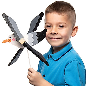 Baker Ross AT839 Seagull Wooden Windmill Kits - Pack of 2, for Kids Arts and Crafts Projects