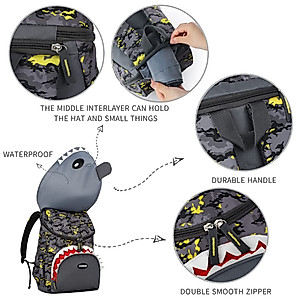 GEIHAB Shark Kids Backpack for Boys, 13 Inch Toddler Bookbag for Travel Elementary School Preschool with Waterproof Cap