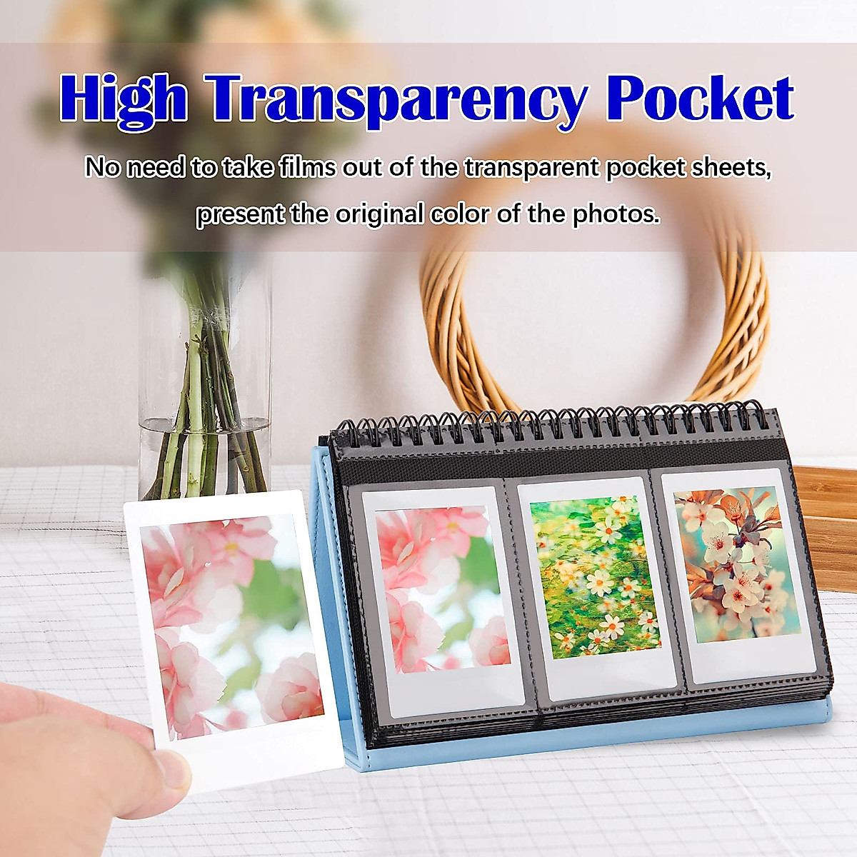 Mini Photo Album for Fujifilm Instax Mini Camera, 96 Pockets Photo Album for Polaroid, Leather Desktop Display Album for Instax Mini 12 11 9 40 8 7 Evo LiPlay Instant Camera, 2x3 Photo Album (Blue)